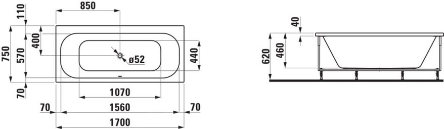 LAUFEN SOLUTIONS rohová vana 170x75 cm, s konstrukcí a L-panelem pravým ...