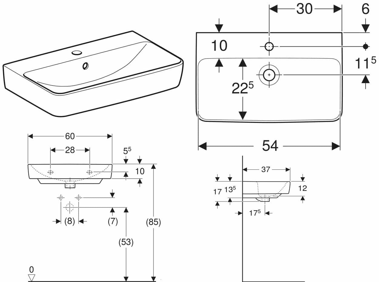 GEBERIT SELNOVA COMPACT umyvadlo 60 cm, s otvorem pro baterii a ...